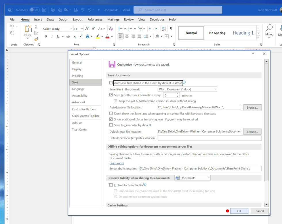 Turn Off Auto Save In Word And Excel Platinum Computer Solutions